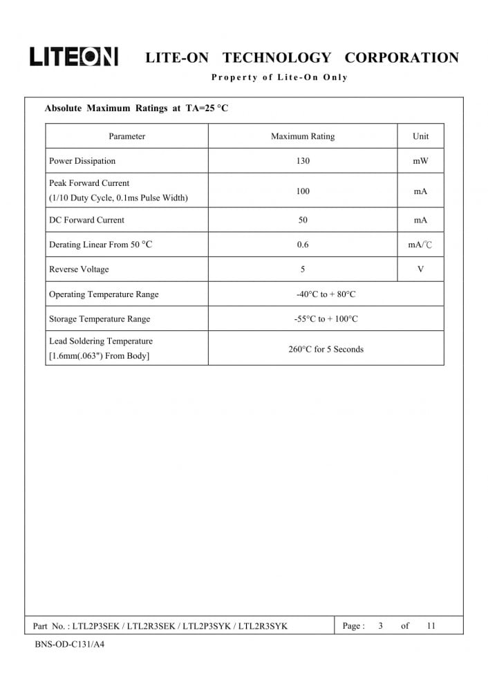 LTL2R3SYK datasheet page 3