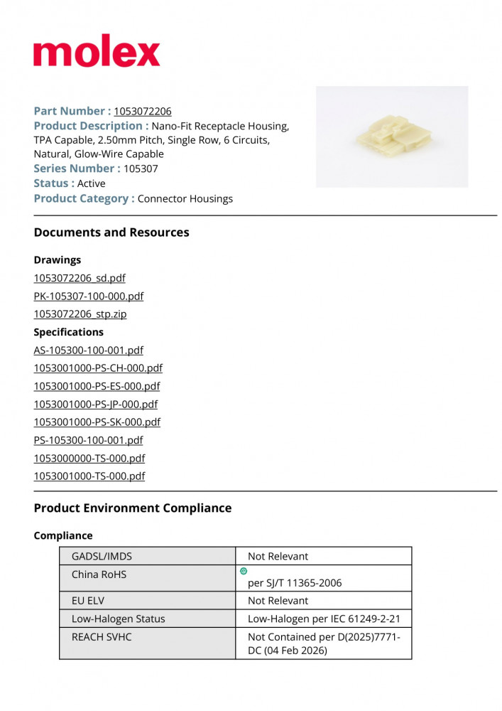 Molex Nano-Fit product specification page 1