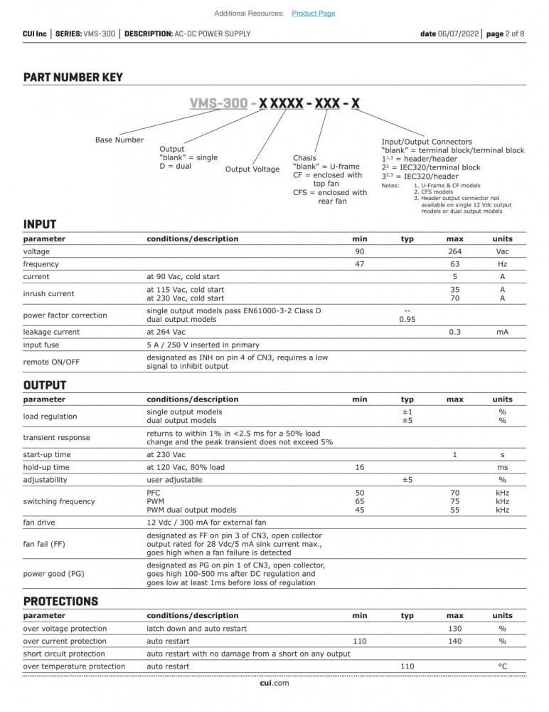 CUI VMS-300 datasheet page 2