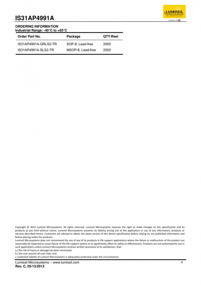 IS31AP4991A-SLS2-TR datasheet page 4