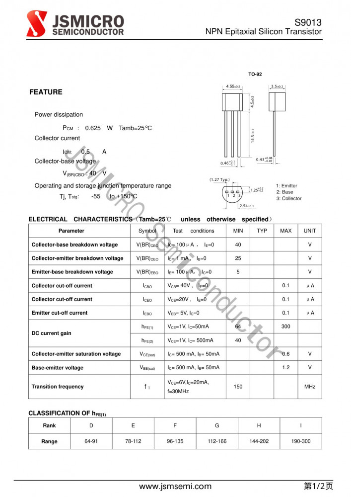 JSMSEMI S9013 datasheet page 1