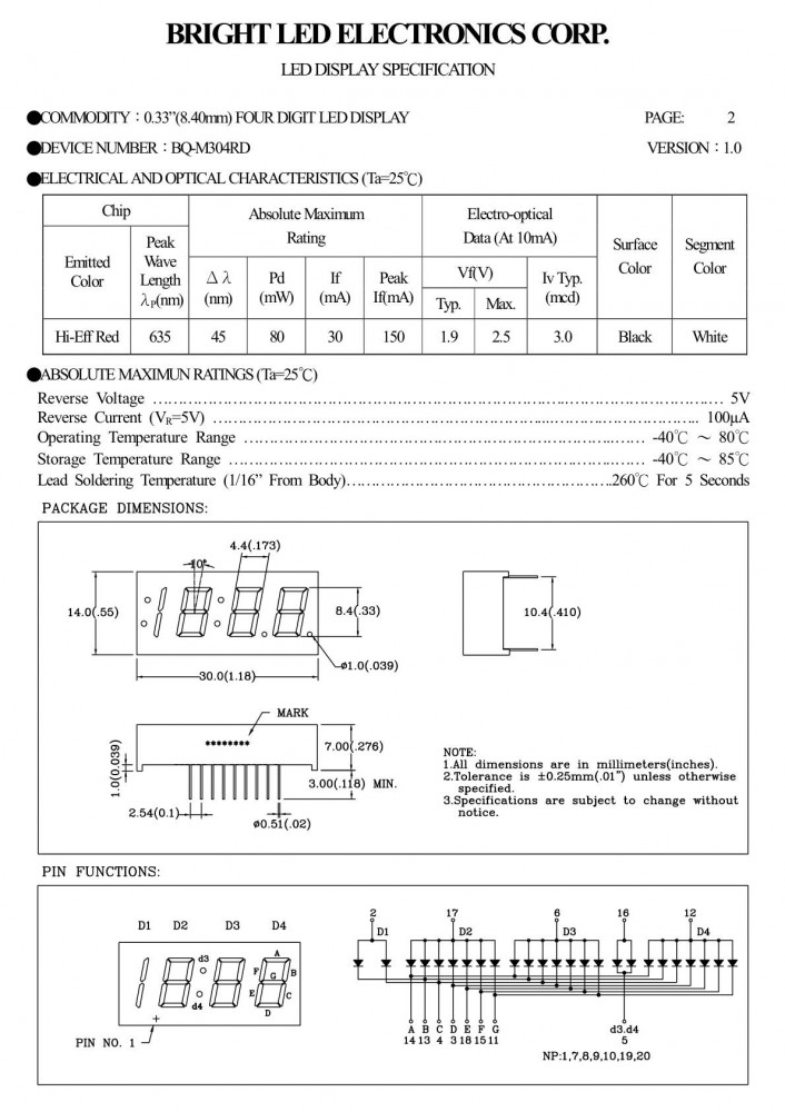 BQ-M304RD specification document page 1
