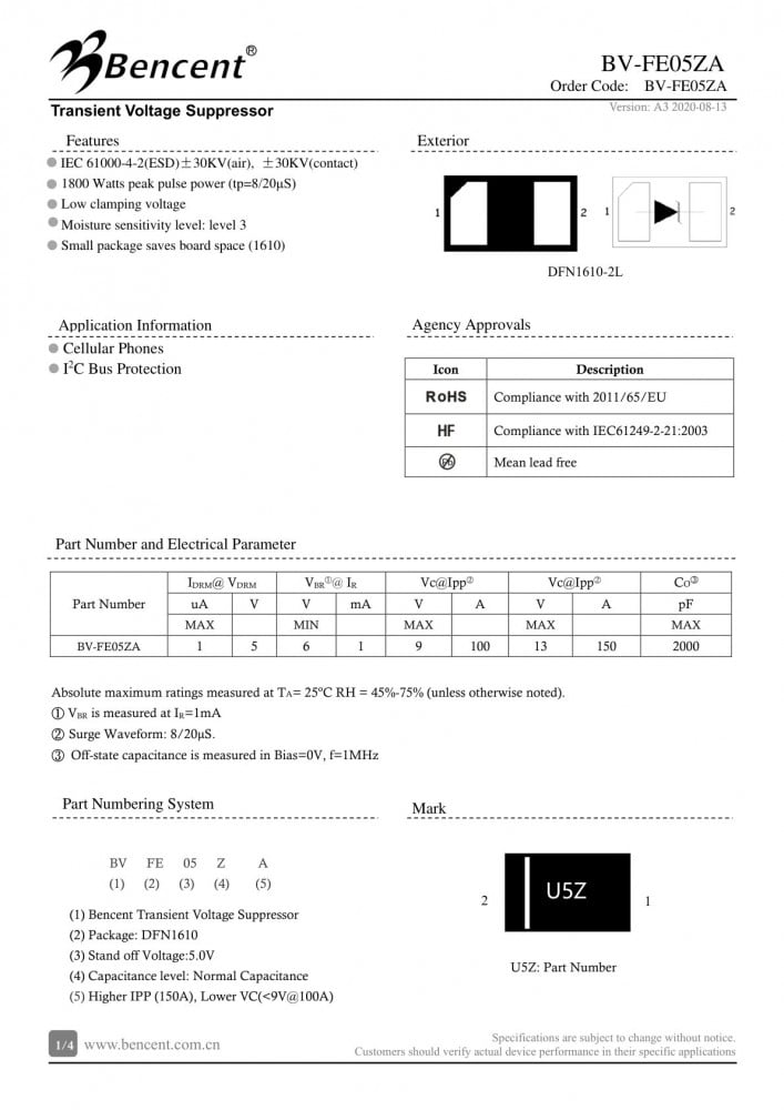 BV-FE05ZA datasheet page 1