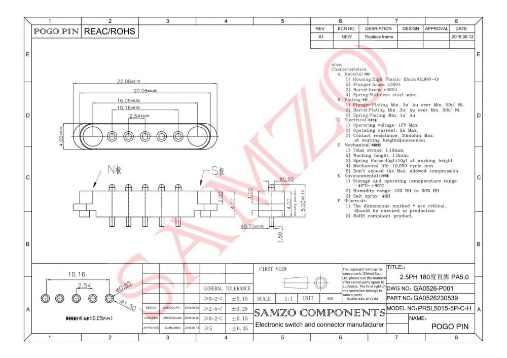 SAMZO PR5L5015-5P-C-H technical drawing
