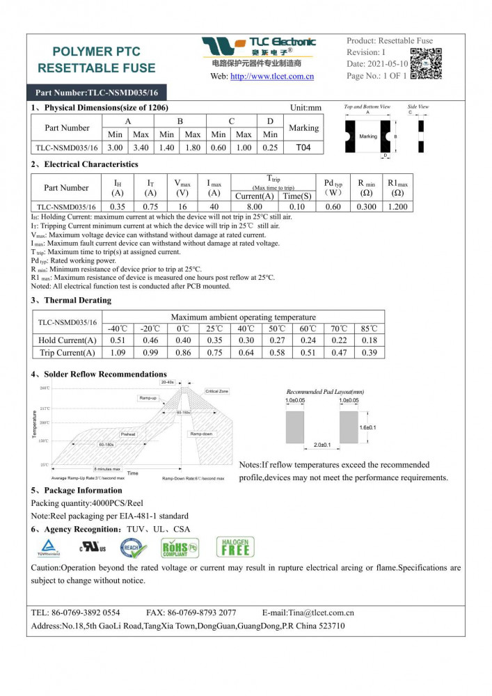TLC-NSMD035/16 technical document page