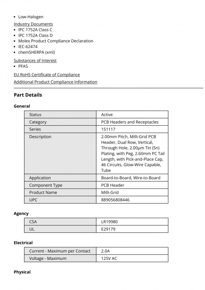 MOLEX 151117 product specification page 2