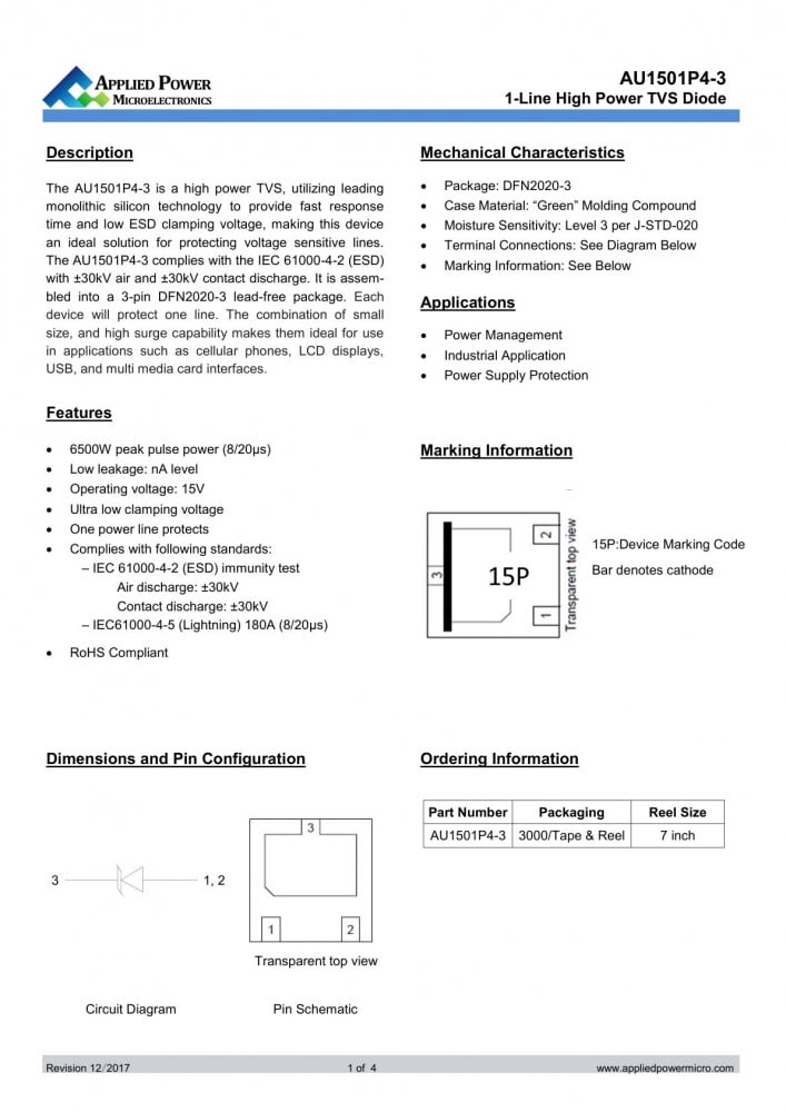 AU1501P4-3 datasheet page 1