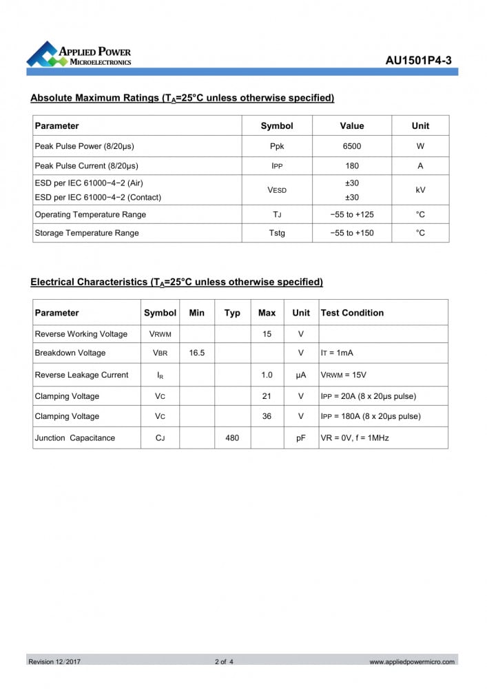 AU1501P4-3 datasheet page 2