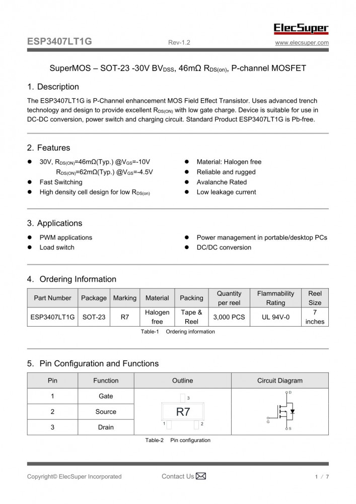 ESP3407LT1G datasheet page 1