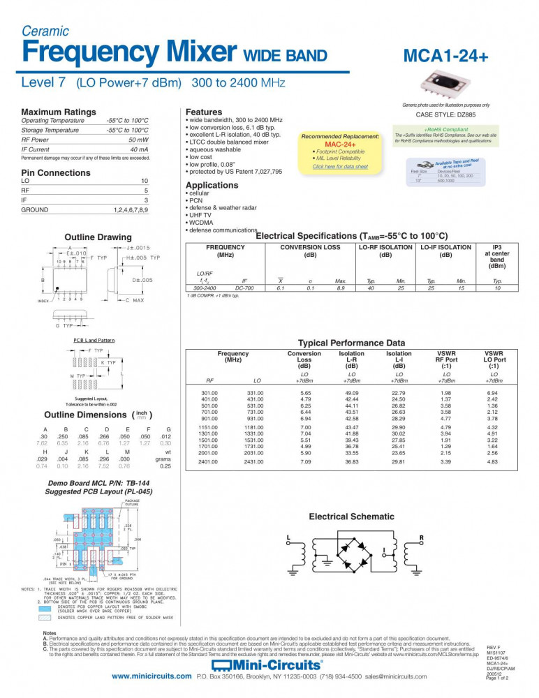 MCA1-24+ official datasheet page 1