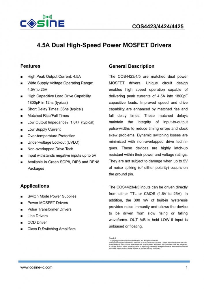 COS4423SR datasheet page 1