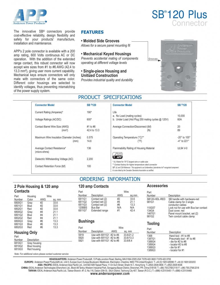 Anderson Power SB120 datasheet page 1