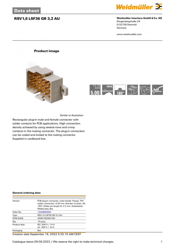 WEIDMULLER 1446800000 technical document page 1