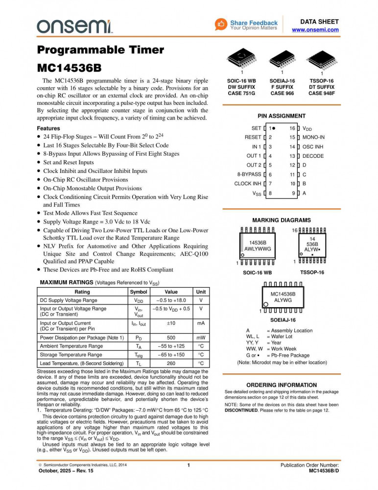 MC14536B datasheet page 1