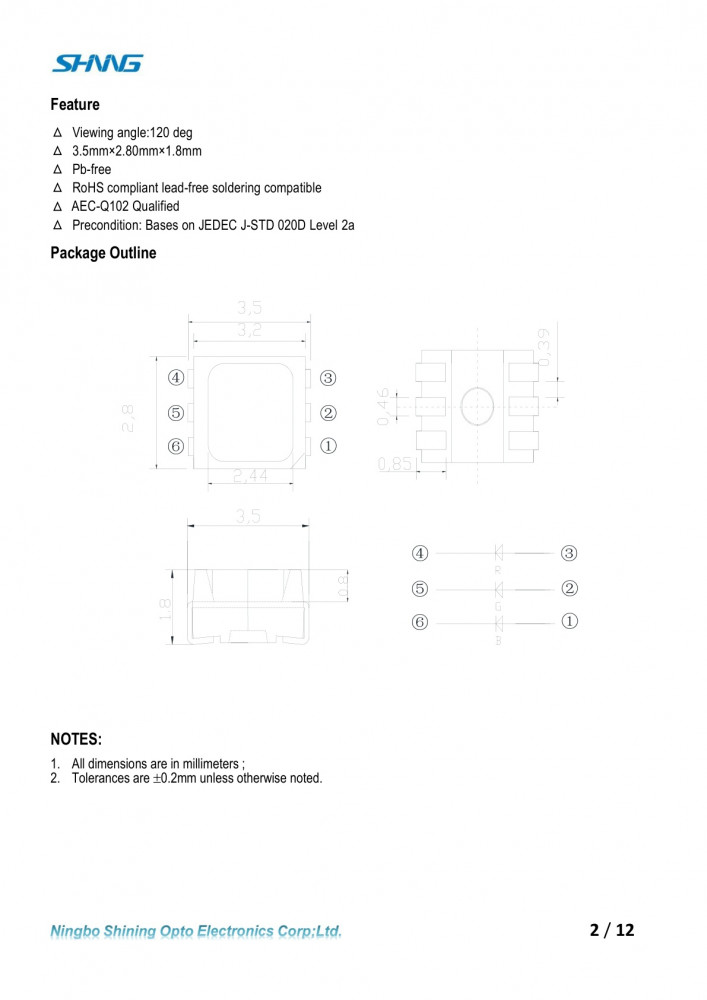 SN-NE3528MDAARGB-N specification page 2