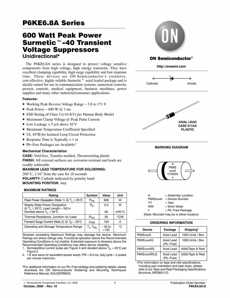 P6KE series datasheet page 1