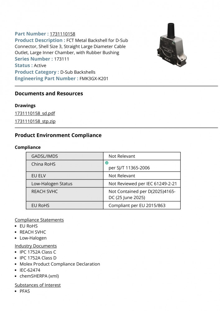 MOLEX 1731110158 technical document page 1