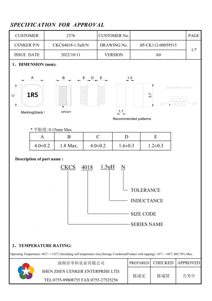 CKCS4018-1.5uH/N specification page 3