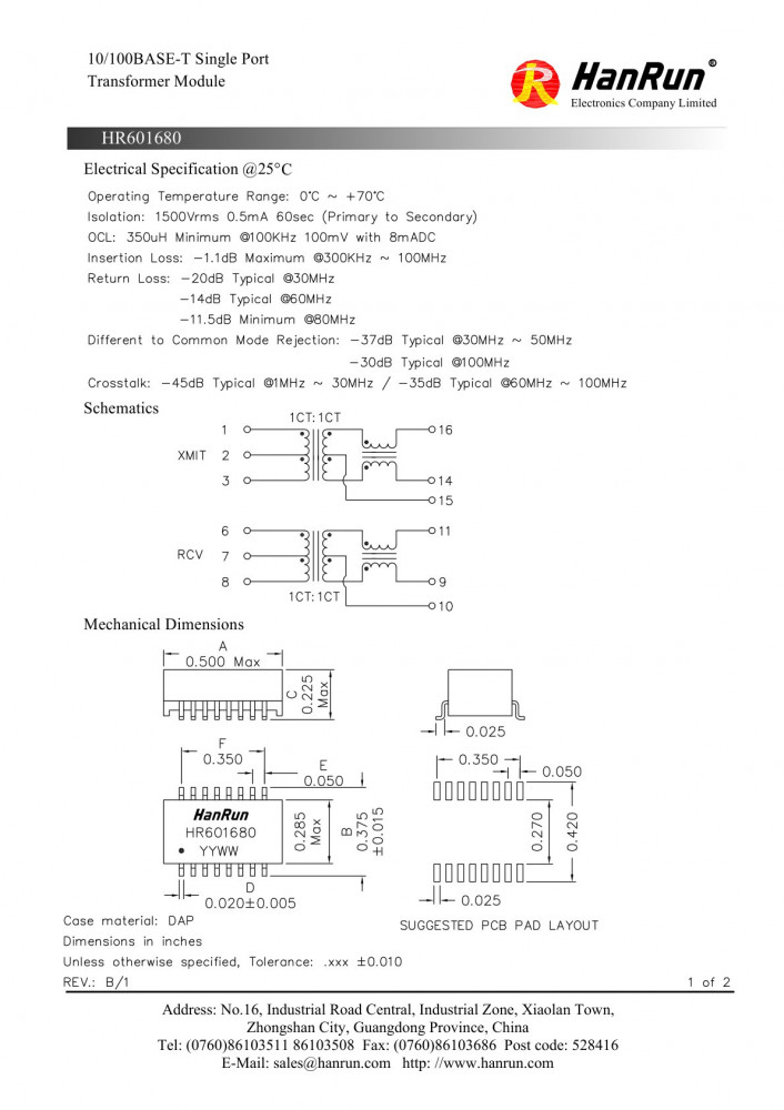 HR601680() technical document page 1