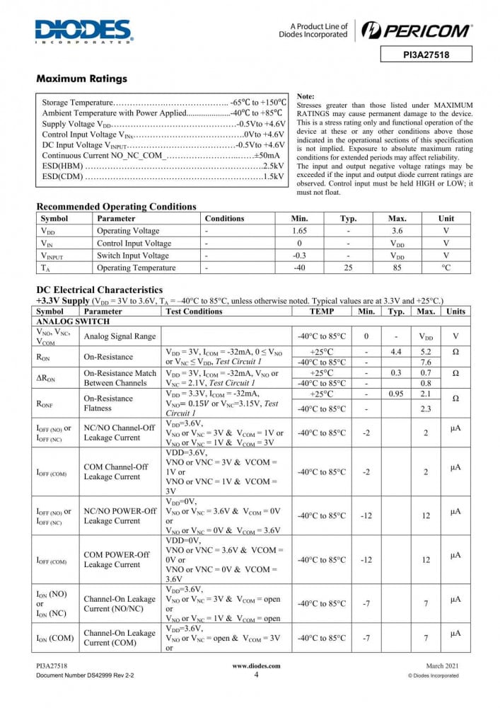 PI3A27518 datasheet page 4
