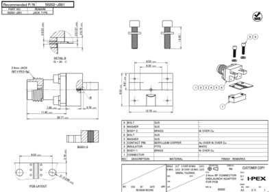 I-PEX 50202-J001 Coaxial RF Connector Assembly for sale