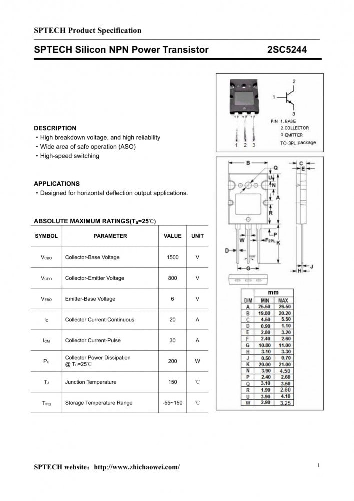2SC5244 technical document page 1