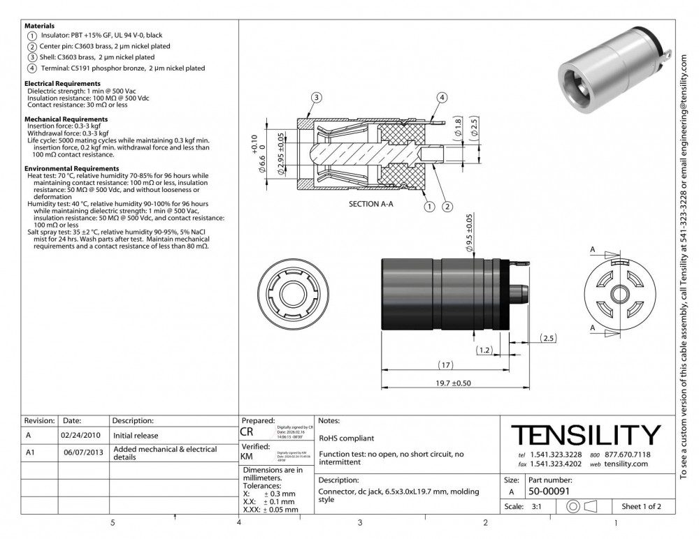 Tensility International 50-00091 product drawing, page 1