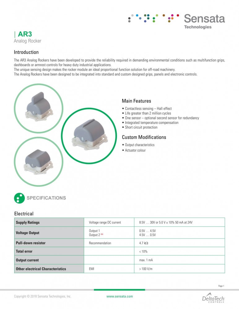 Sensata AR3 Analog Rocker documentation page 1