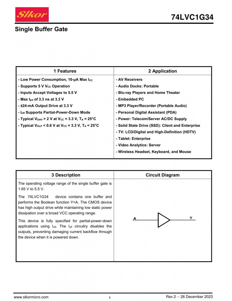 74LVC1G34S5 technical document page 1