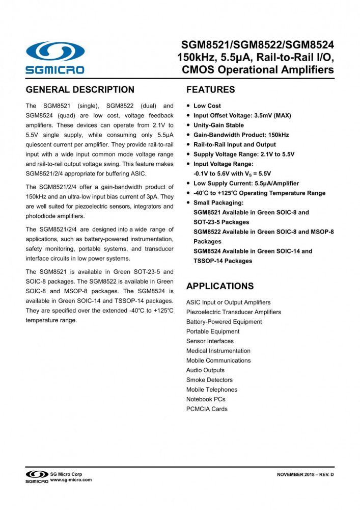 SGM8521 datasheet page 1