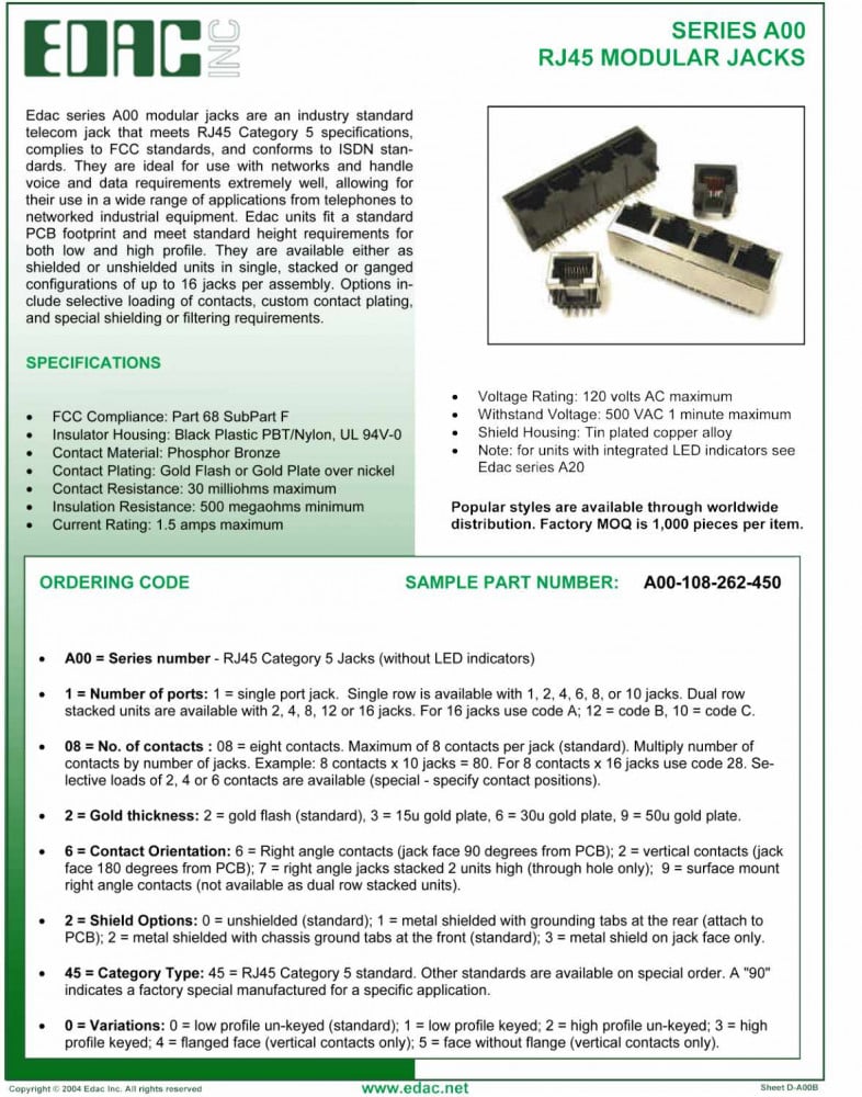 EDAC A00 series technical document preview