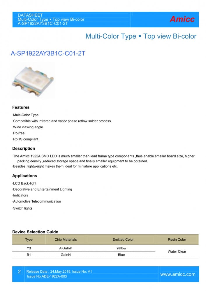 A-SP1922AY3B1C-C01-2T datasheet page 2