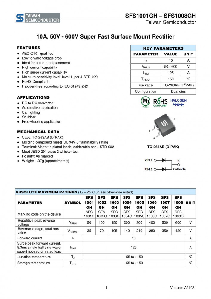 SFS1002GH technical document, page 1