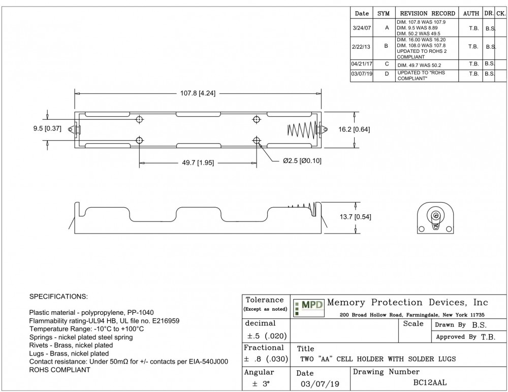 MPD BC12AAL technical drawing page
