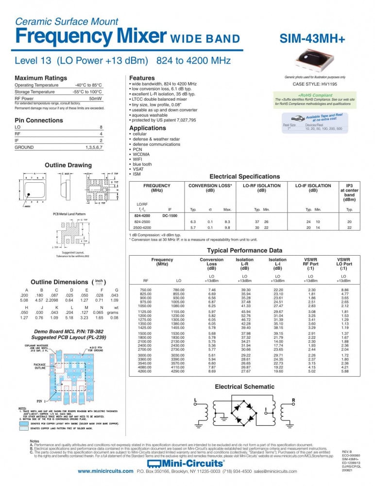 SIM-43MH+ technical datasheet page 1
