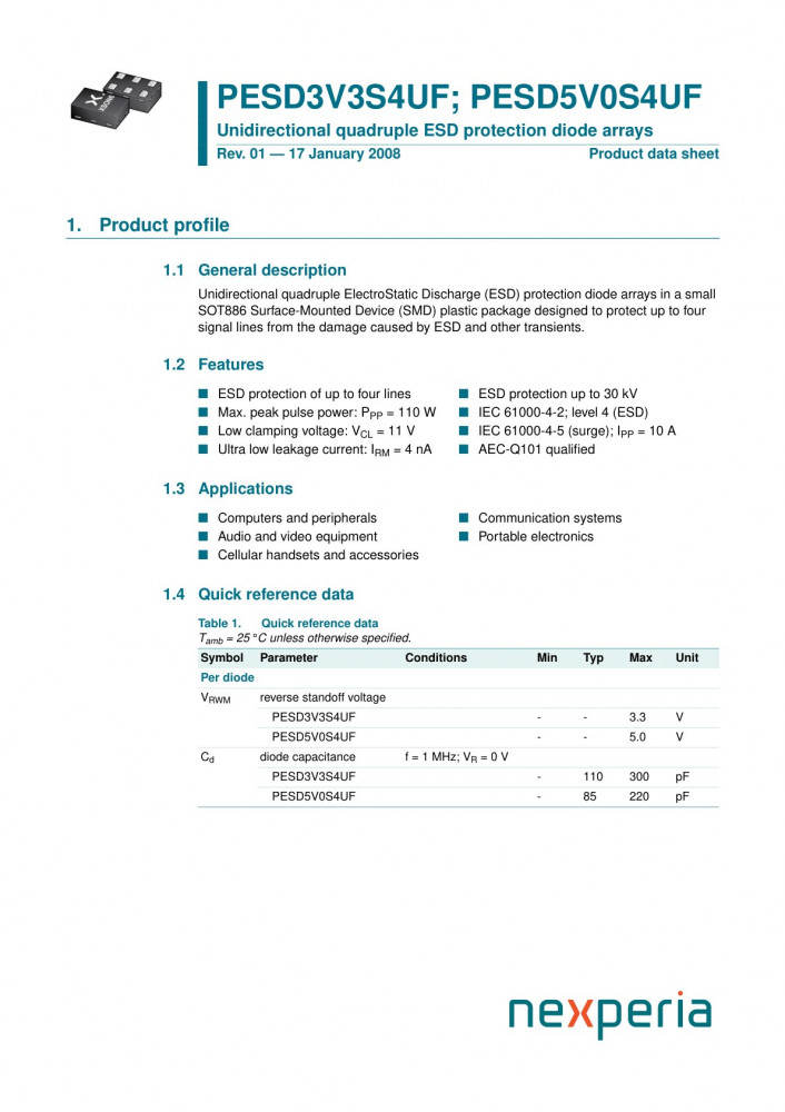 PESD3V3S4UF datasheet page 1