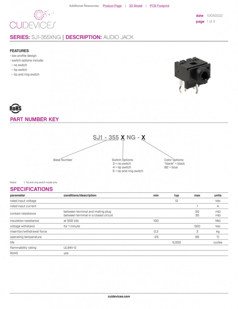 SJ1-3554NG datasheet page 1