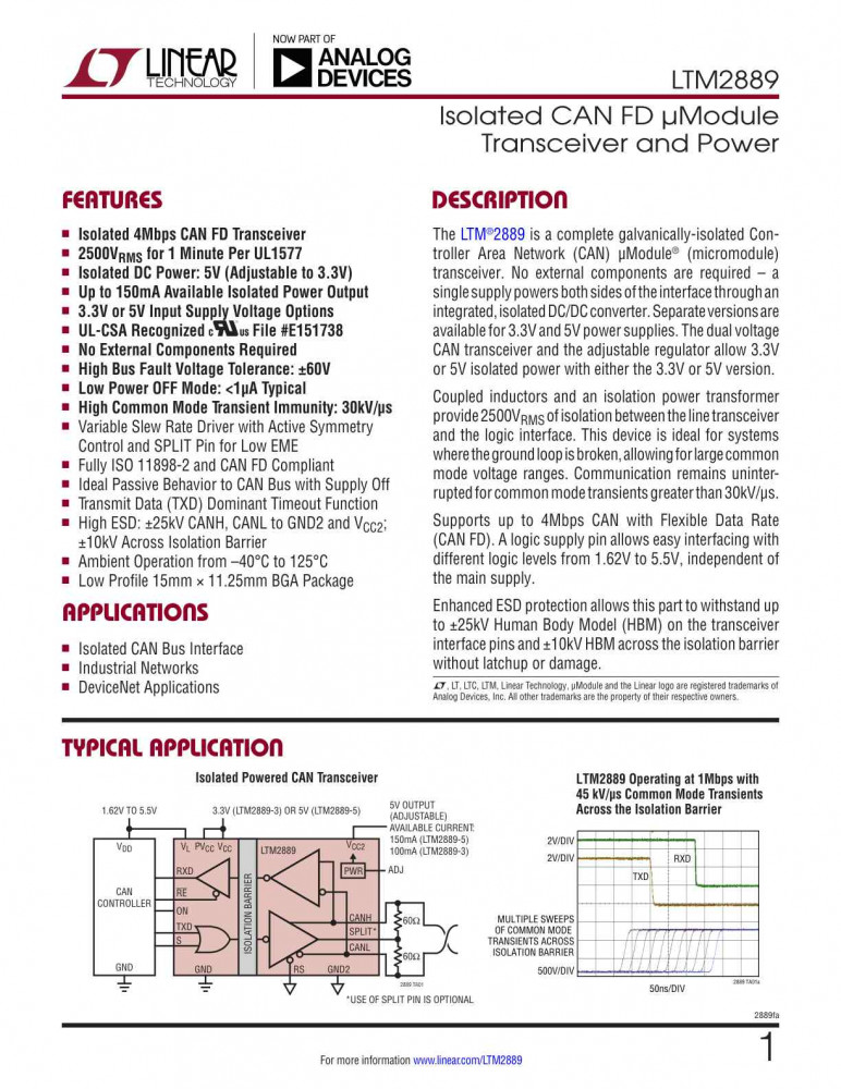 LTM2889 datasheet page 1