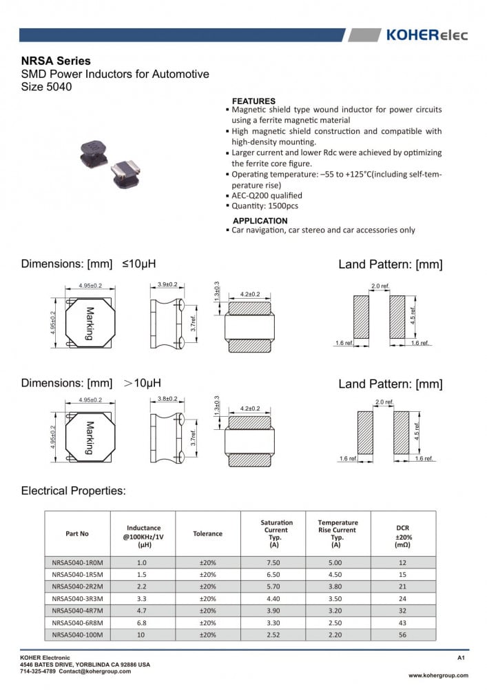 NRSA5040-4R7M datasheet page 1