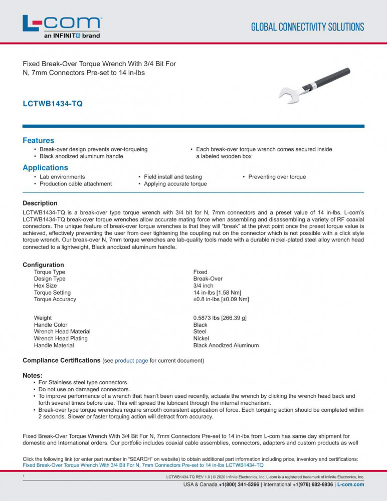LCTWB1434-TQ product documentation page 1
