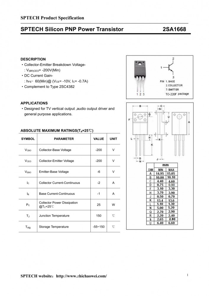 2SA1668 SPTECH datasheet page 1