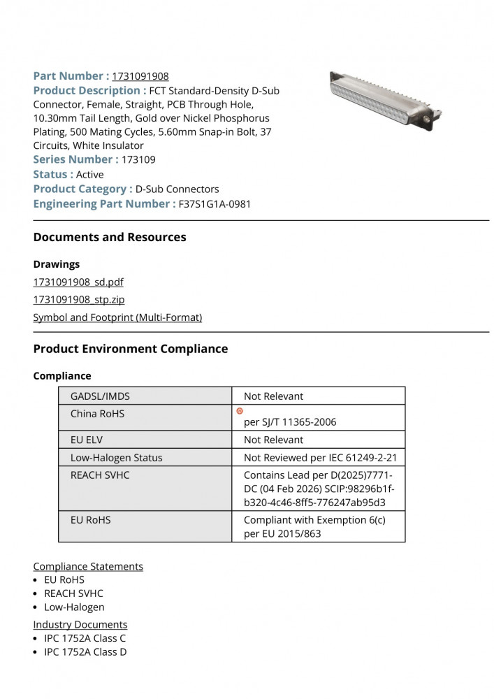 MOLEX 1731091908 technical drawing, page 1