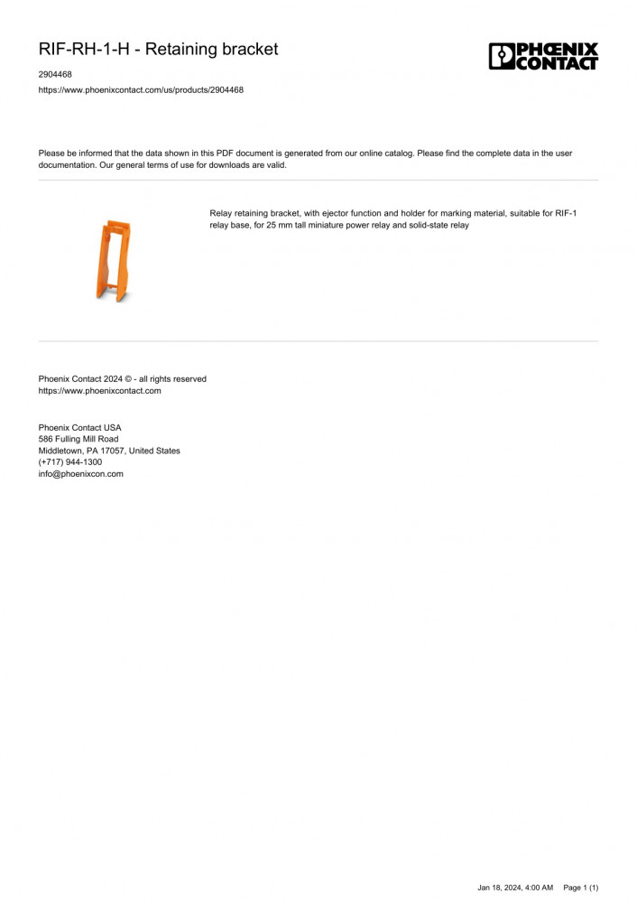 Phoenix Contact 2904468 RIF-RH-1-H technical document preview