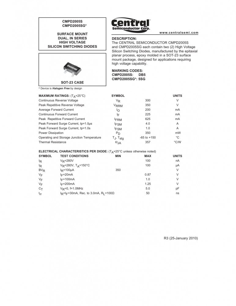 CMPD2005SG datasheet page 1