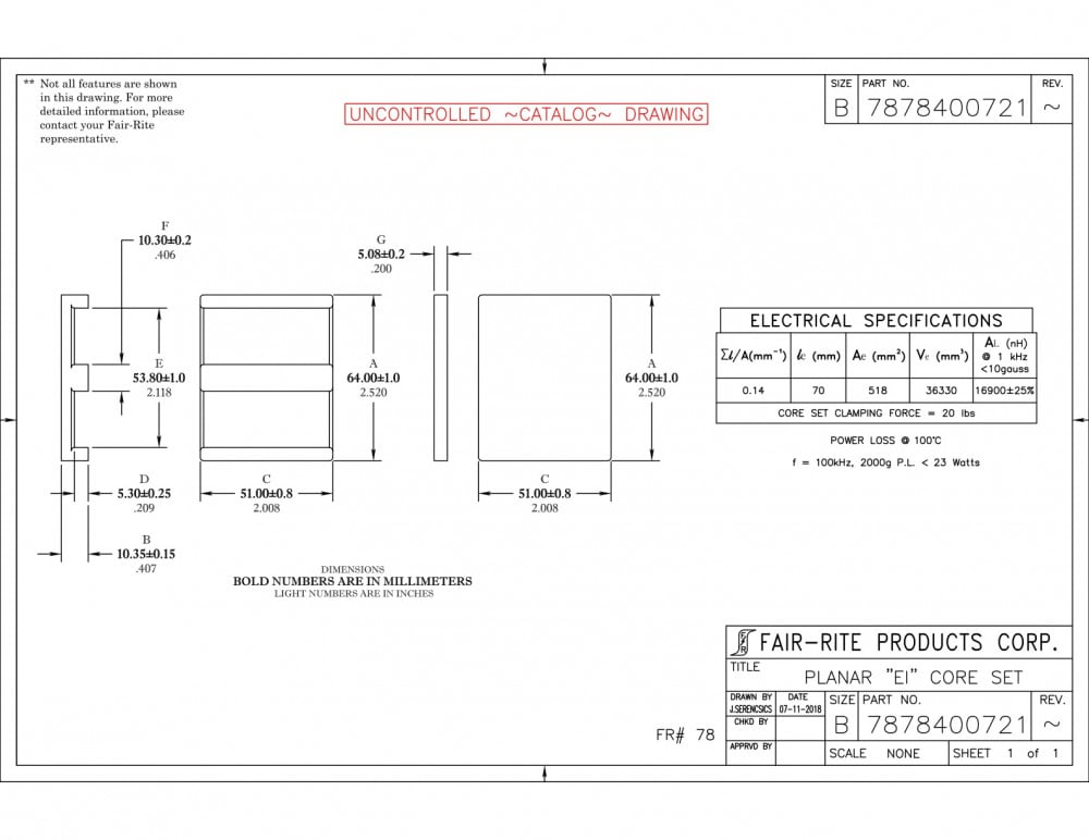 Fair-Rite 7878400721 technical document preview