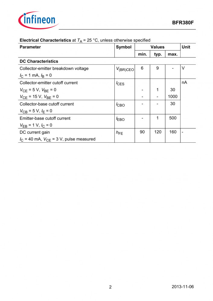 BFR380FH6327 technical document page 2
