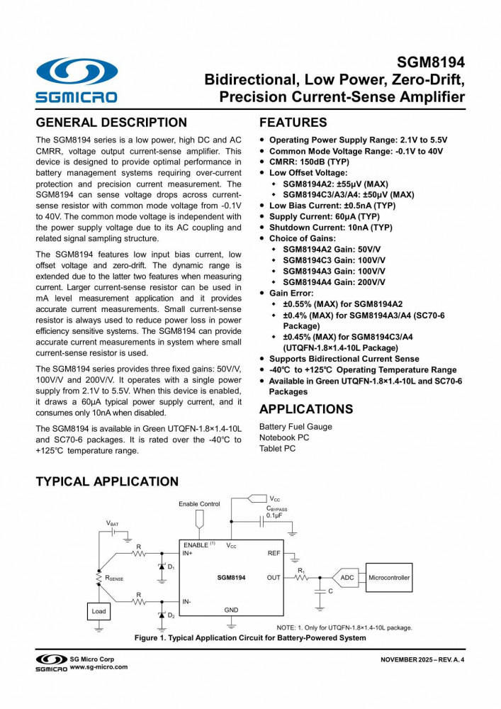 SGM8194 datasheet page 1