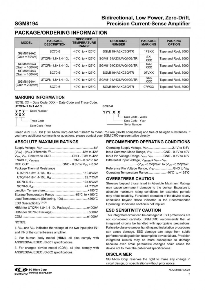 SGM8194 datasheet page 2