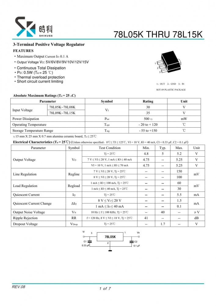 78L08K datasheet page 1