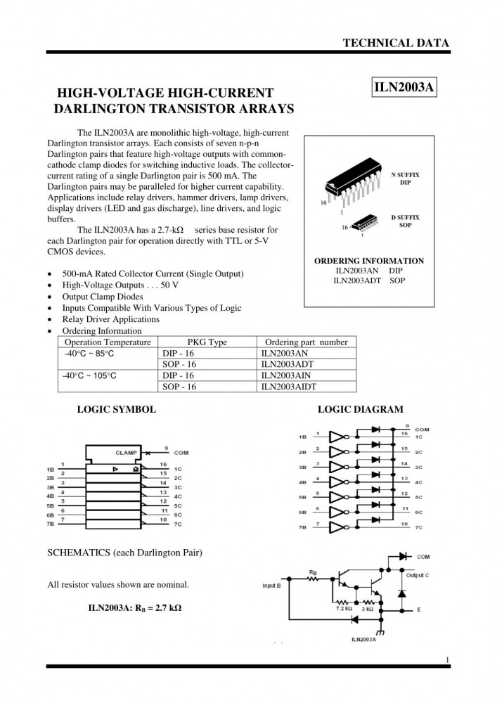 ILN2003AN datasheet page 1